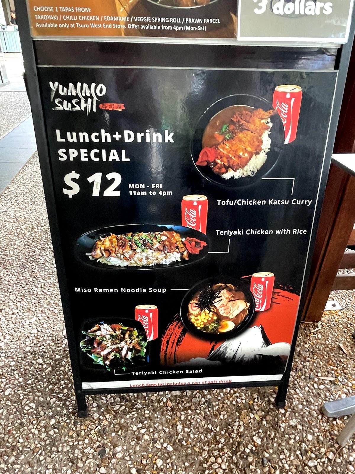Menu at Yummo Sushi restaurant, South Brisbane