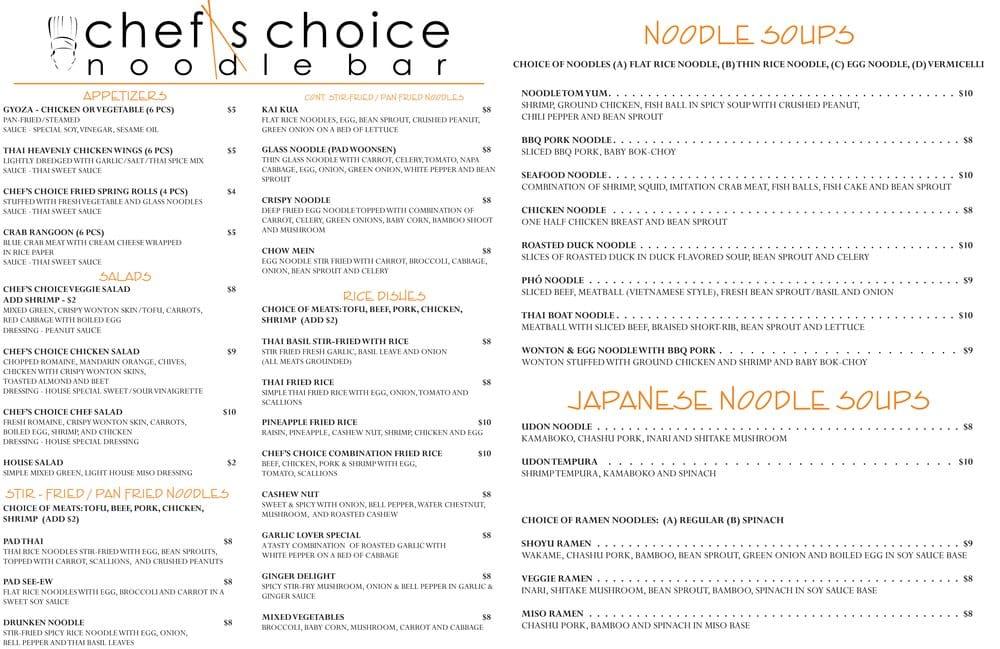 Menu at Chef's Choice Noodle Bar, Bakersfield