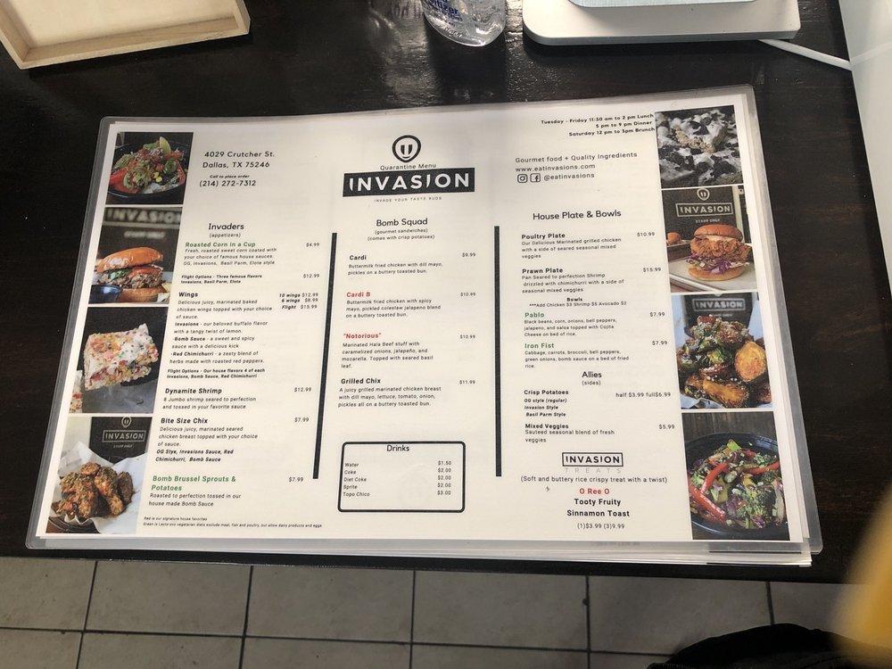Menu at INVASION restaurant, Dallas