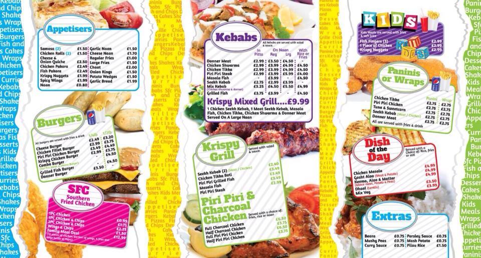 Menu at Krispy Kod restaurant, Batley