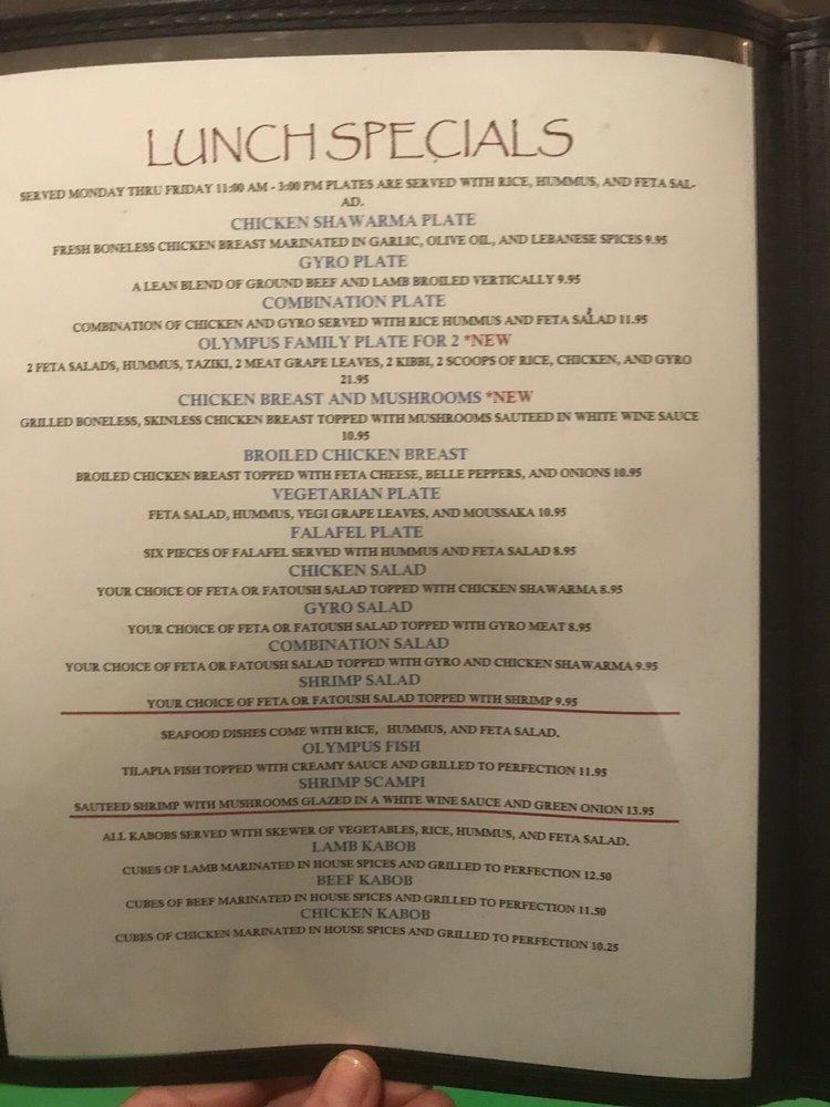 Menu at Olympus restaurant, New Iberia