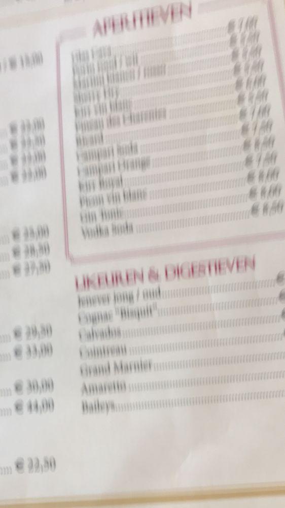 Menu at Restaurant Matinée, Bruges