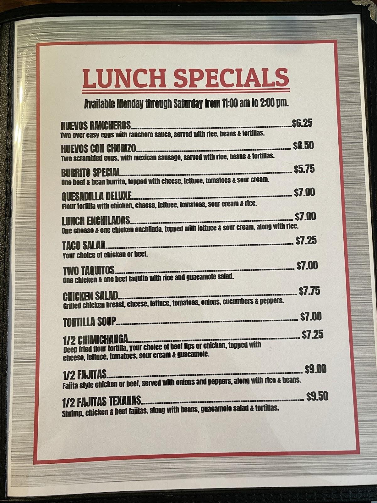 Menu at Ricky's Place restaurant, Clinton