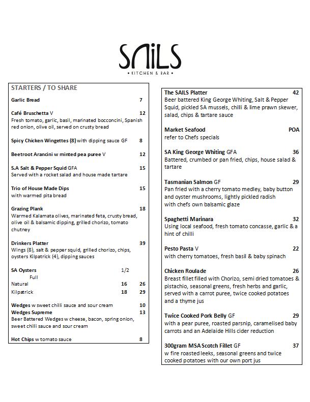 Menu at Salsa Moonta Bay cafe, Moonta Bay