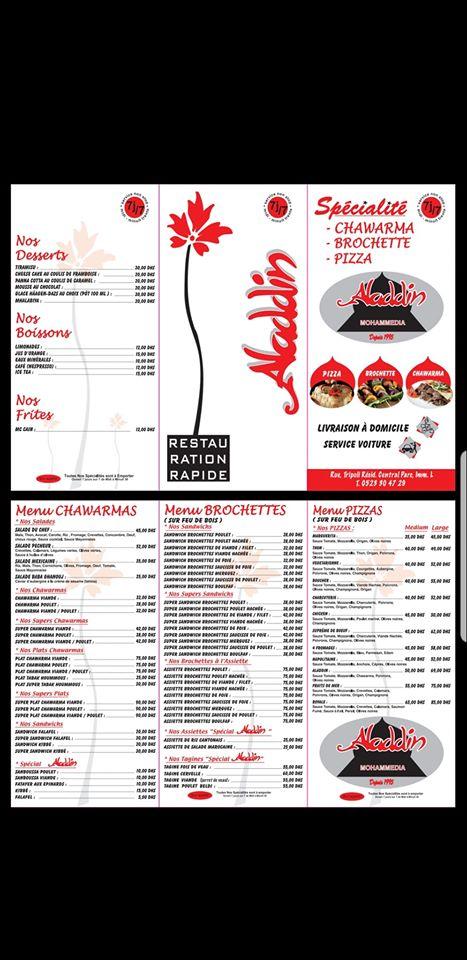 Menu at Aladdin Mohammedia restaurant, Mohammedia