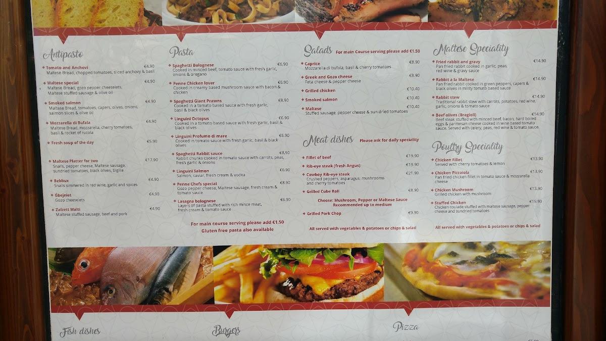 Menu at Anglo-Maltese Restaurant, Valletta