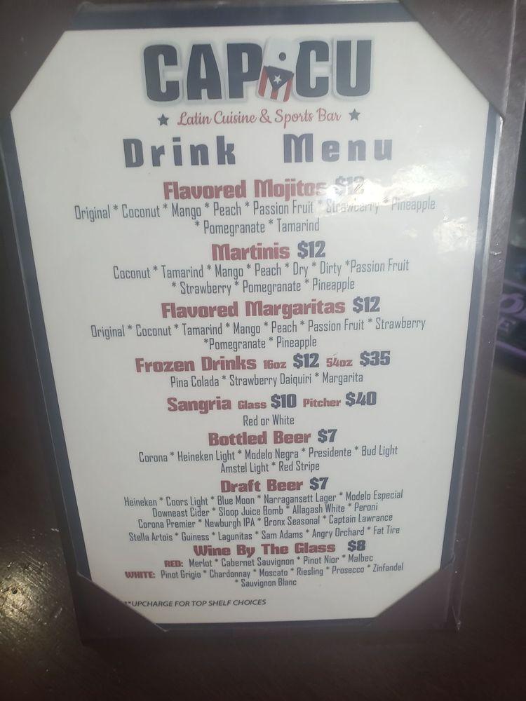 Menu at Capicu Latin Cuisine & Sports Bar, Middletown