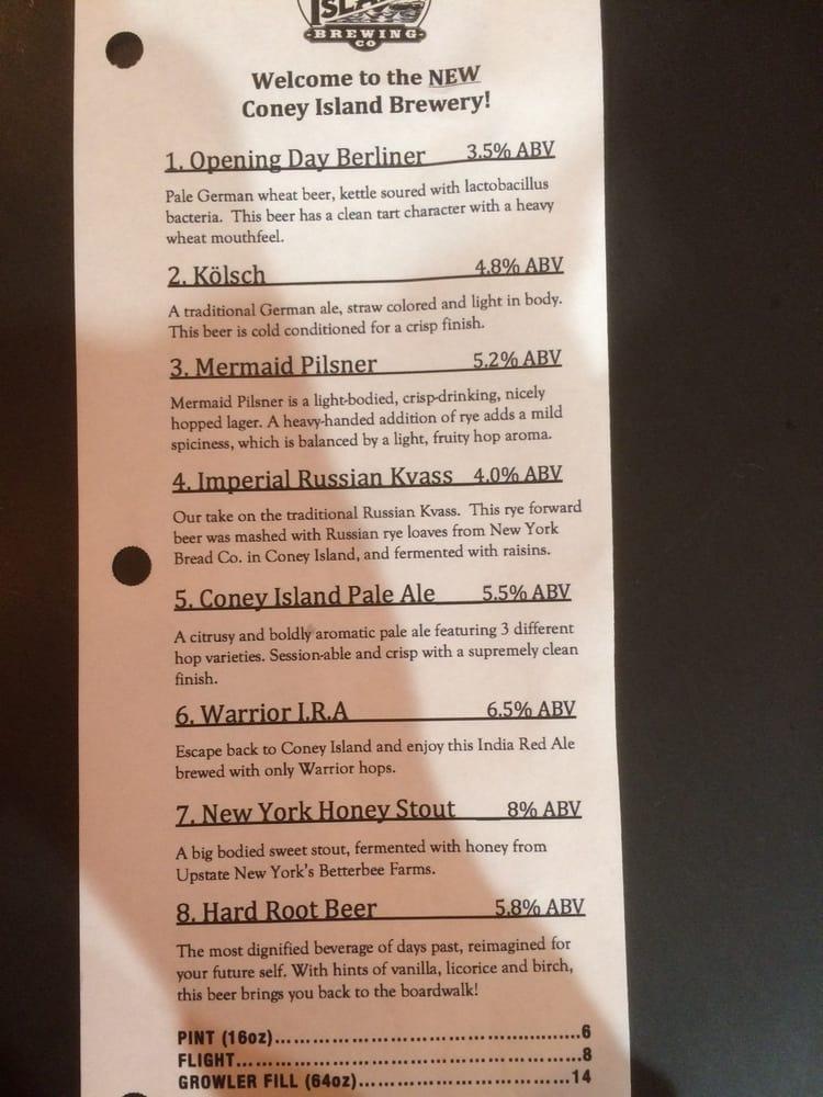 Menu at Coney Island Brewery pub & bar, New York City