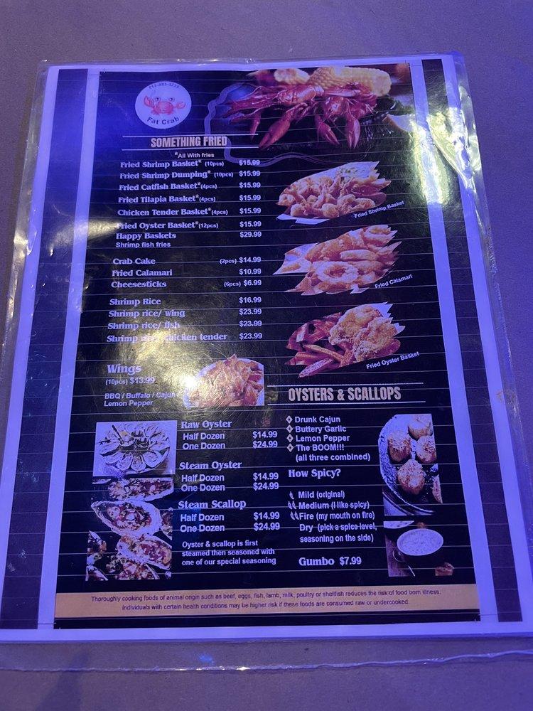 Menu at Fat Crab restaurant, Houston