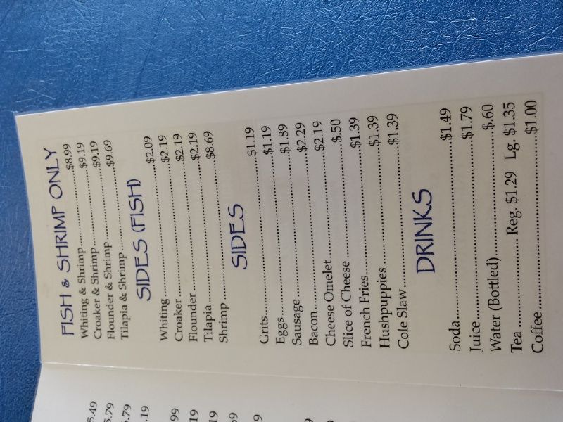 Menu at Lamar's Fish & Chips restaurant, Georgetown