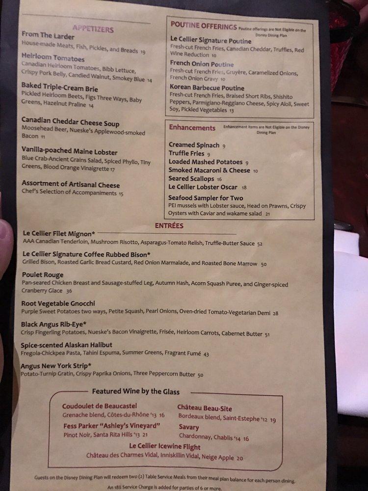 Menu at Le Cellier Steakhouse, Orlando, N Avenue