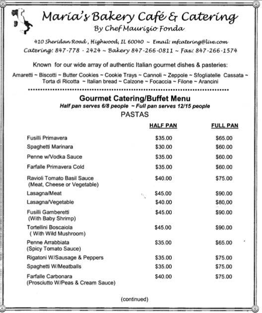 Menu at Maria's Cafe, Highwood, 410 Sheridan Rd