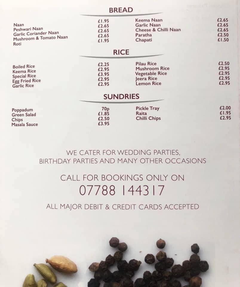 Menu at Nazz Spice of Middleton restaurant, Caldecott