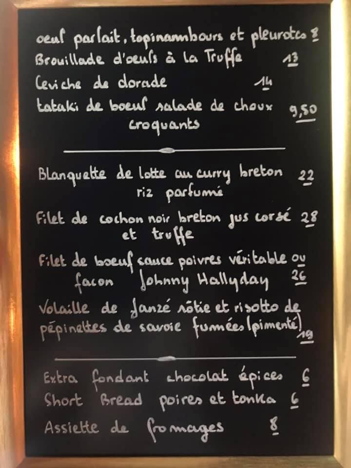 Menu au Pierre « restaurant de copains », Rennes