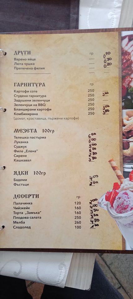 Speisekarte von Restaurant "Castle", Weliki Preslaw