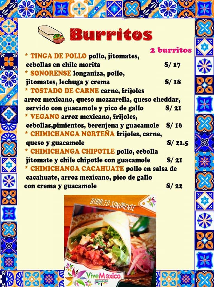 Menu at Restaurante Vive Mexico, Arequipa