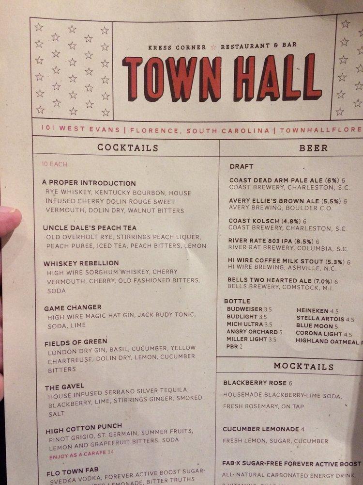 Menu at Town Hall pub & bar, Florence