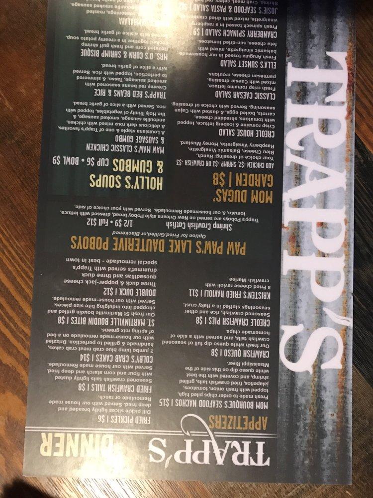 Menu at Trapp's restaurant, West Monroe