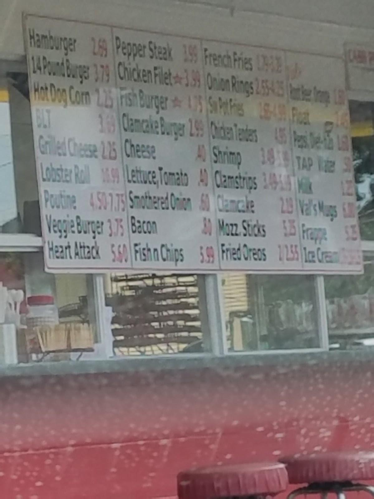 Menu at Val's Drive-In restaurant, Lewiston