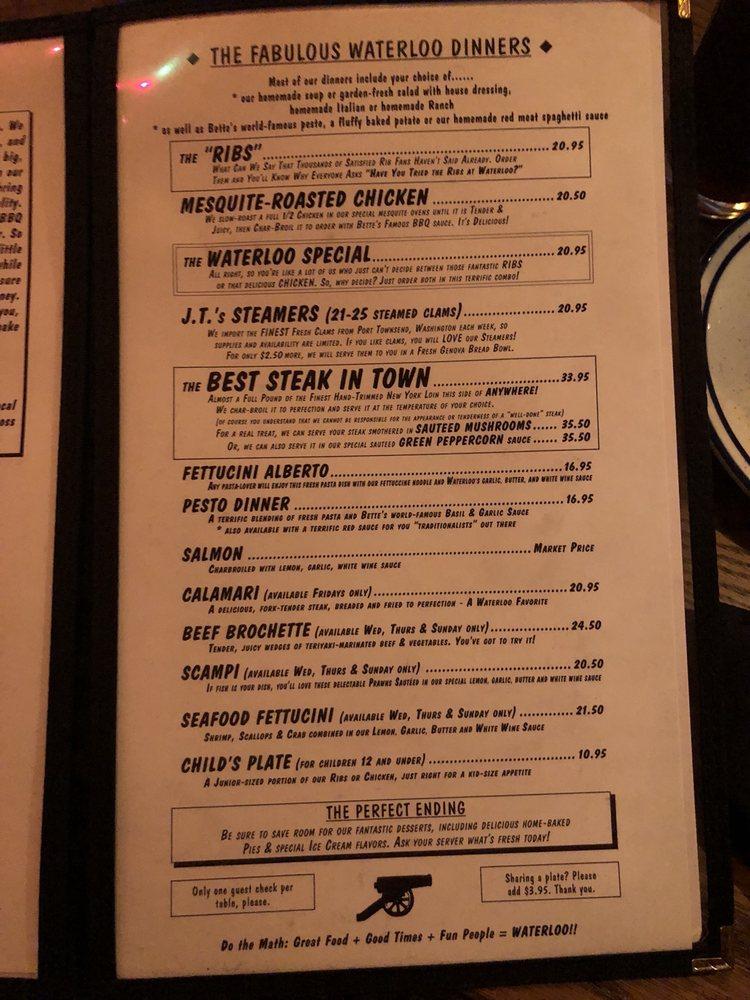 Menu at The Waterloo Restaurant, Stockton
