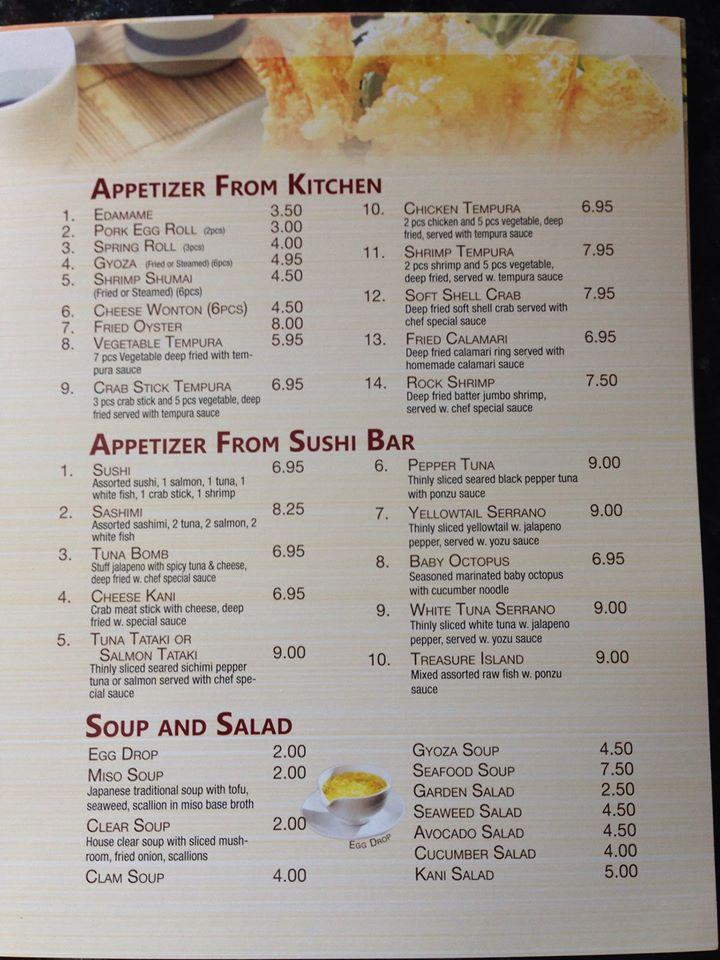 Menu at Atami Japanese Grill restaurant, Vicksburg