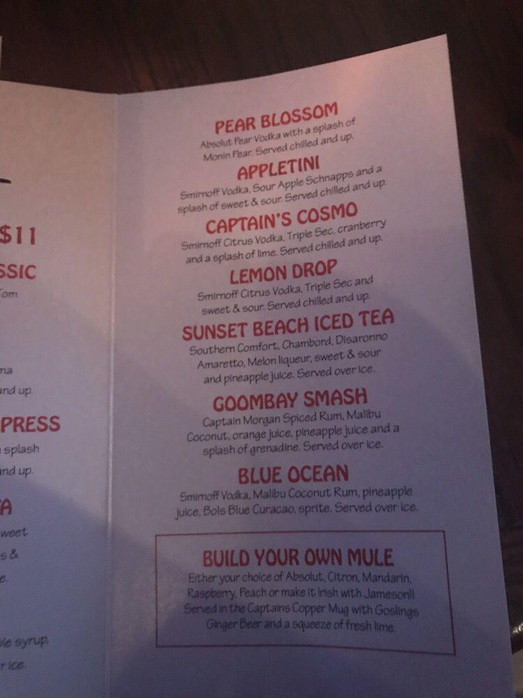 Menu at Captain Jack's pub & bar, Long Beach