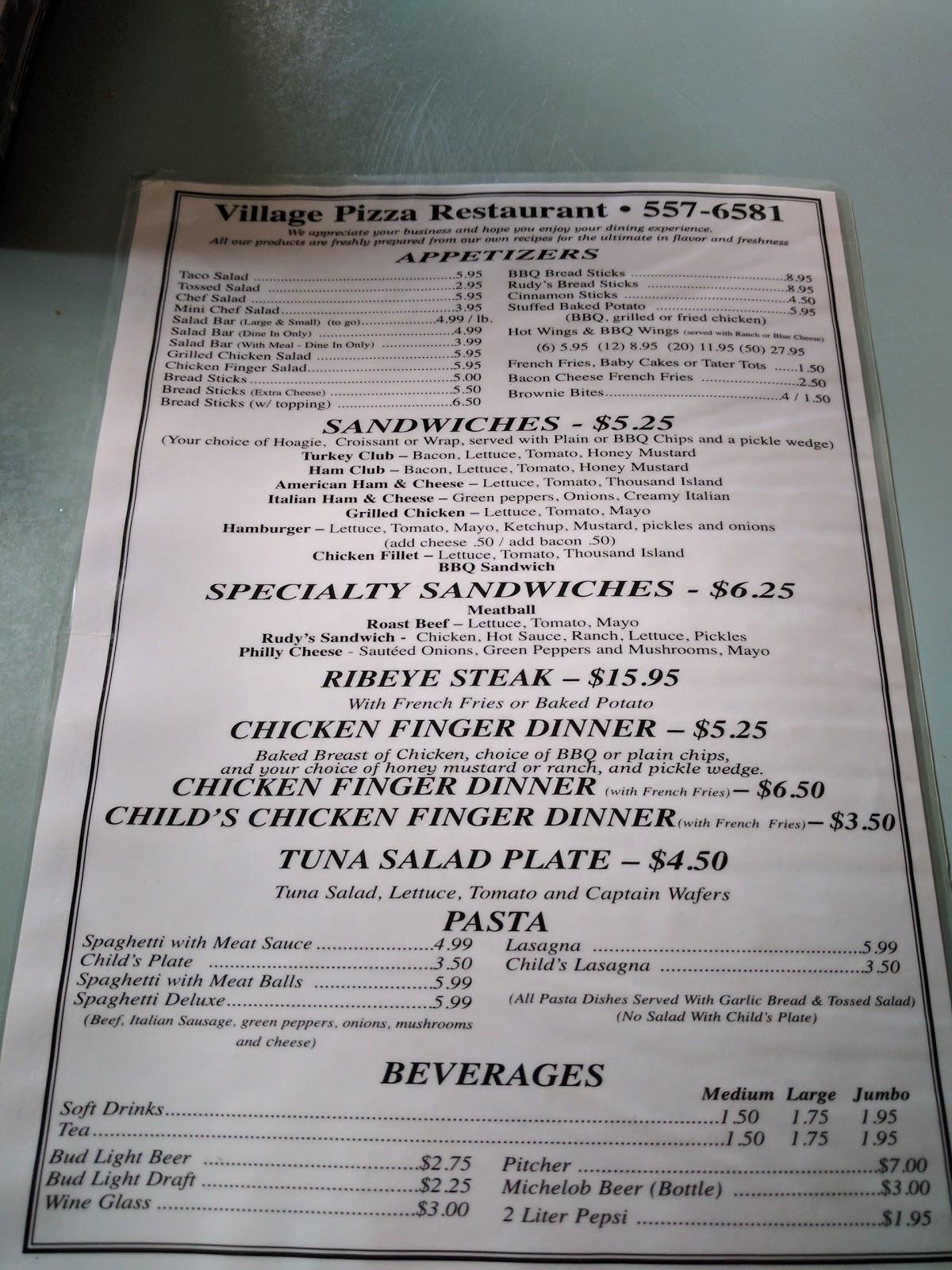Menu at Village Pizza pizzeria, Reidsville