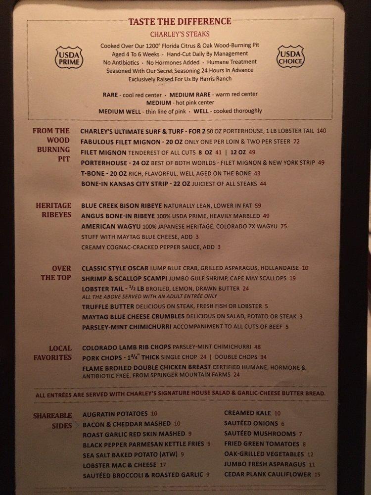 Menu at Charley's Steak House steakhouse, Kissimmee, Parkway Blvd