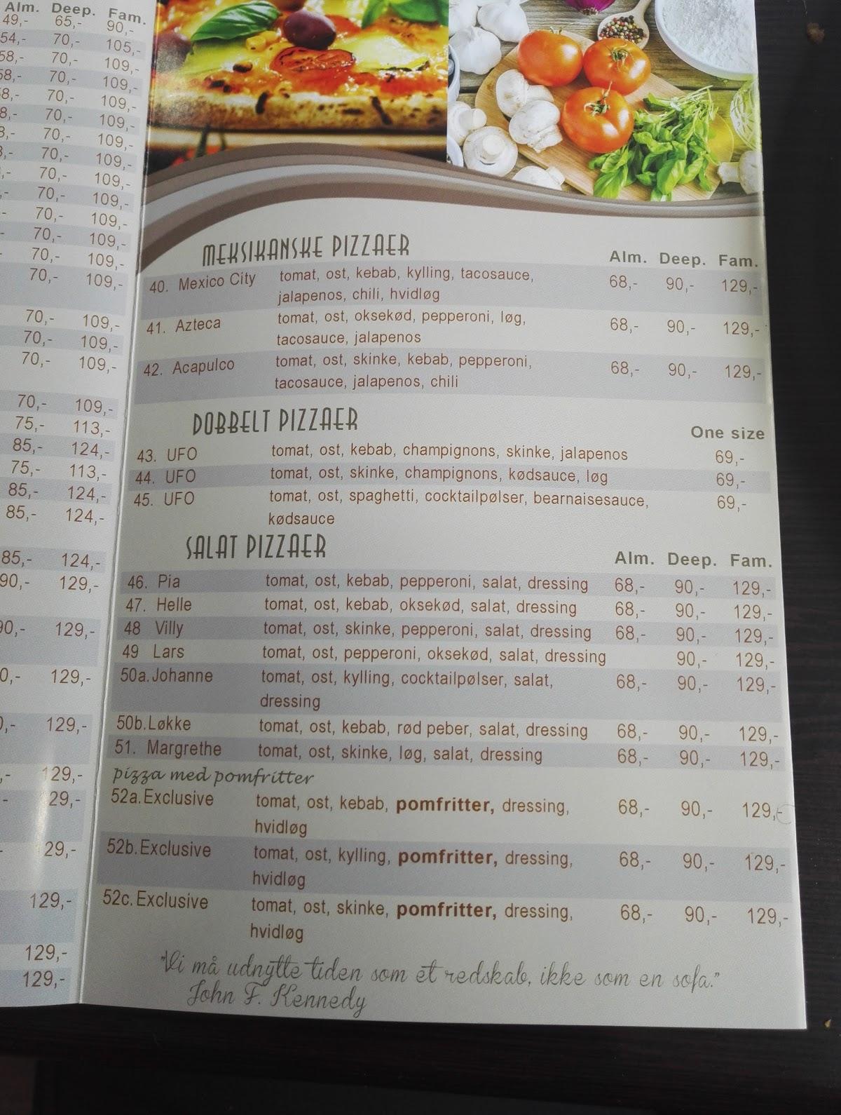 Menu at Kennedy Restaurant, Aalestrup