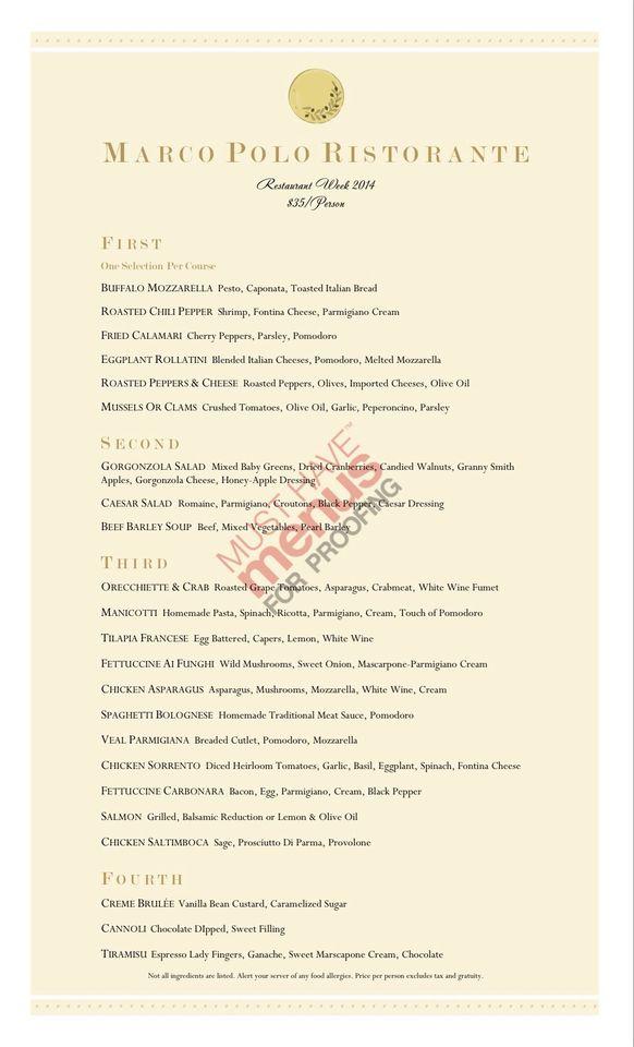 Menu at Marco Polo Ristorante & Bar, Philadelphia, Old York Rd
