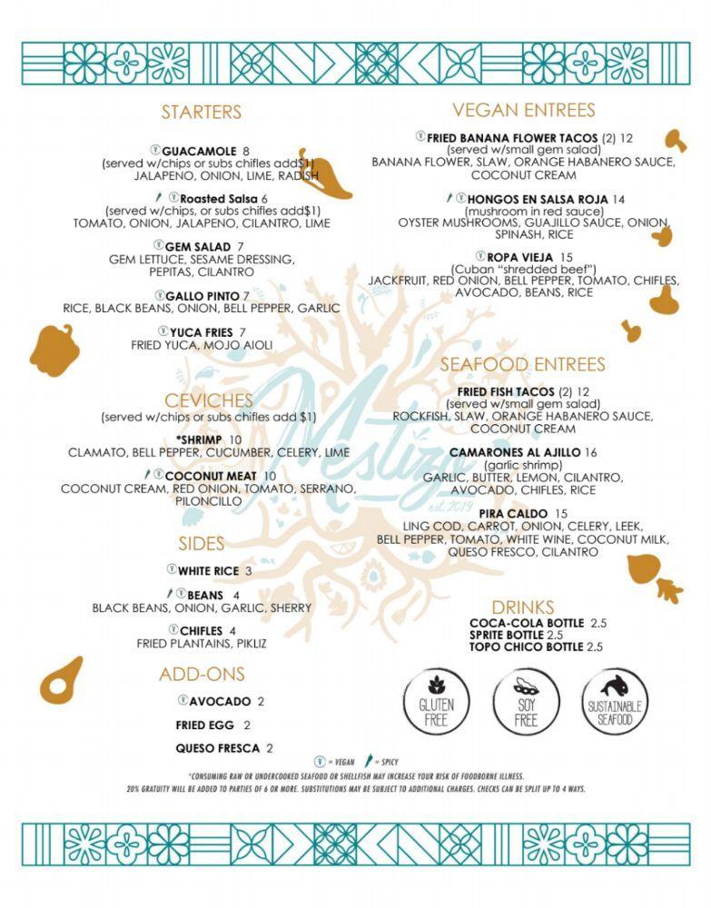 Menu at Mestizo pub & bar, Portland