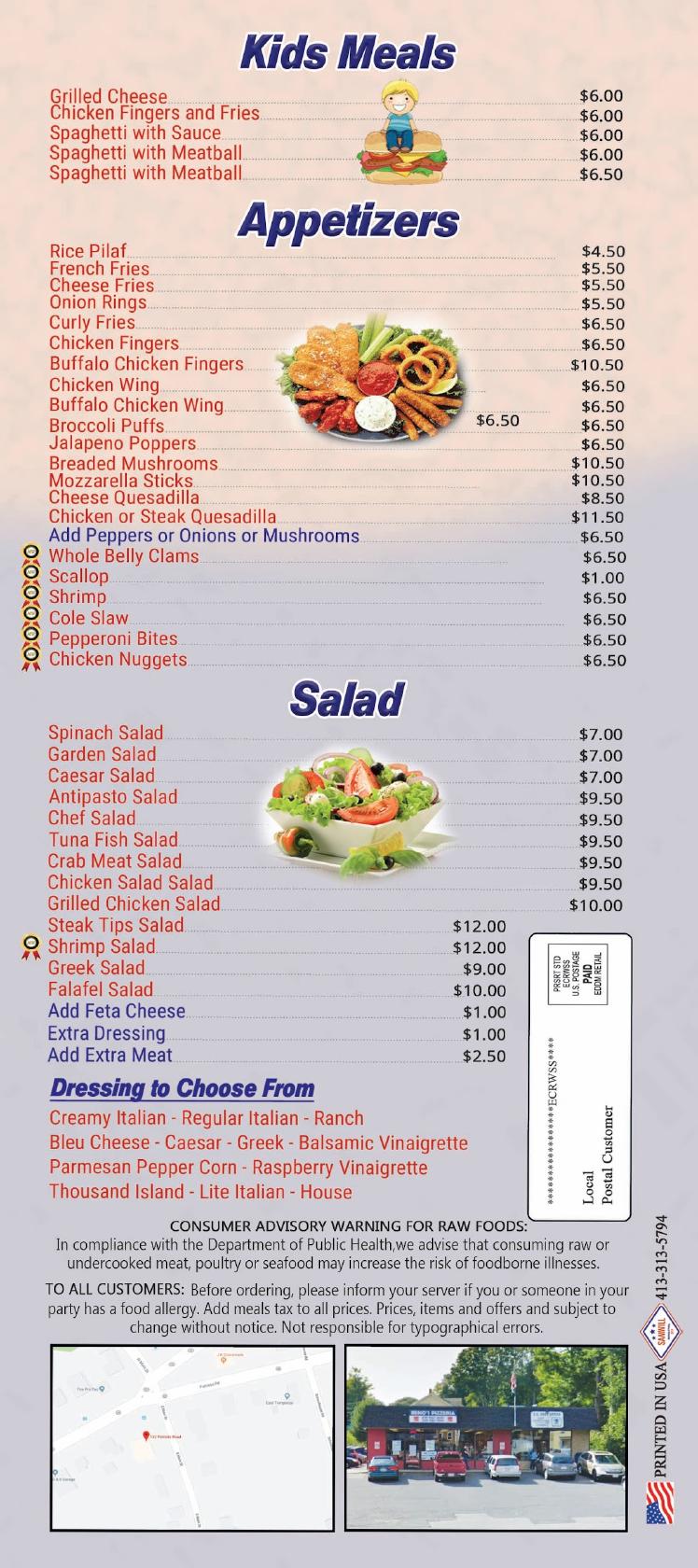Menu at Reno's Pizzeria Inc, Templeton