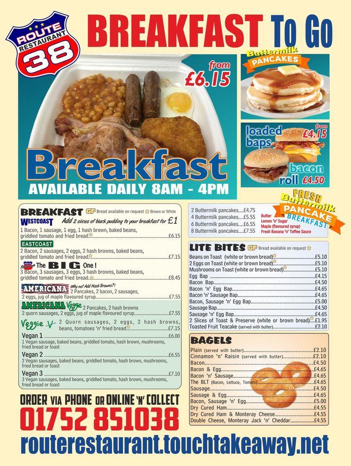 Menu at Route 38 restaurant, England