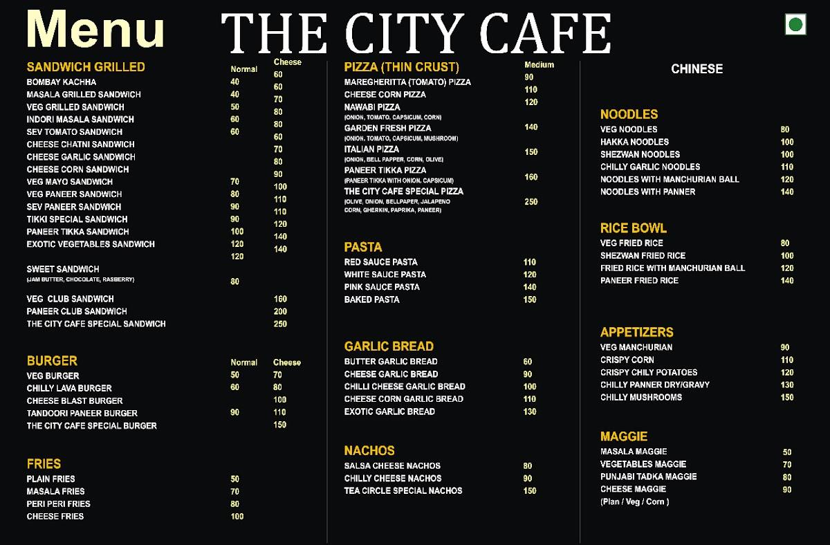 Menu at The City Cafe, Ujjain