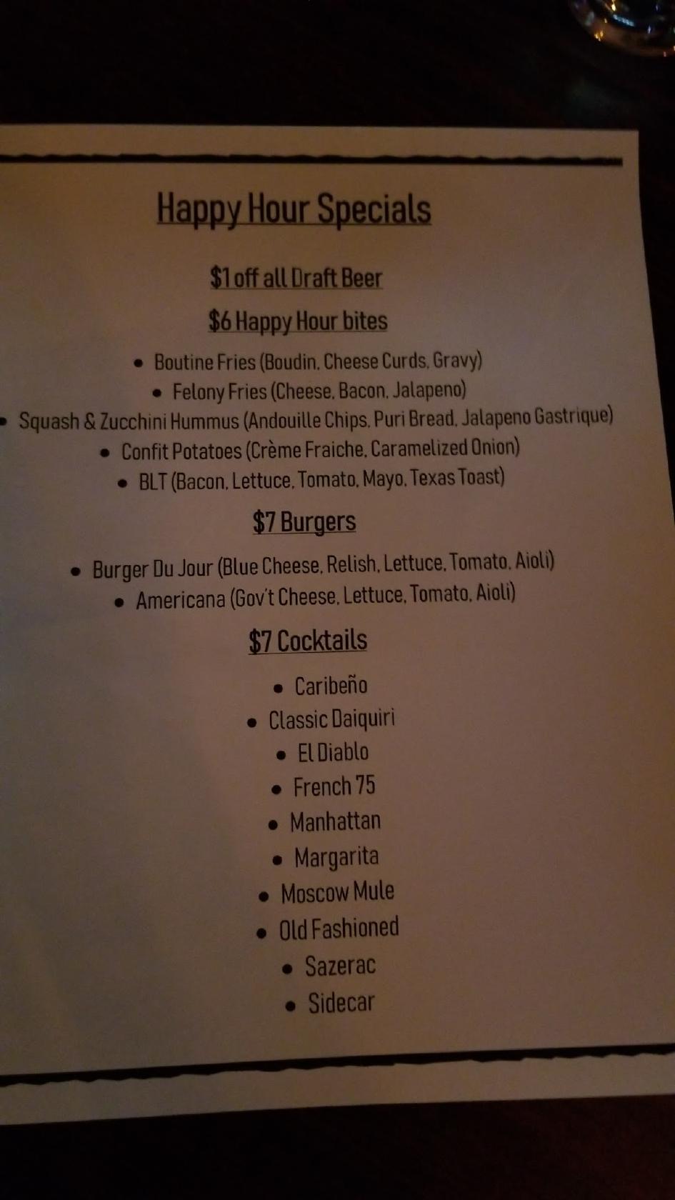 Menu at The Lost Cove pub & bar, Baton Rouge
