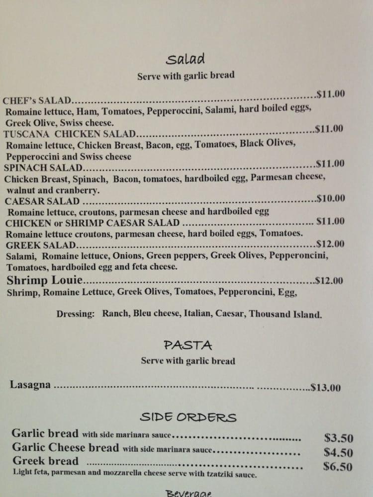 Menu at Tuscana Pizza pizzeria, Wasilla