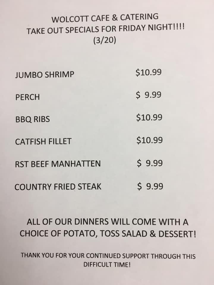 Menu at Wolcott Cafe & Catering, Wolcott