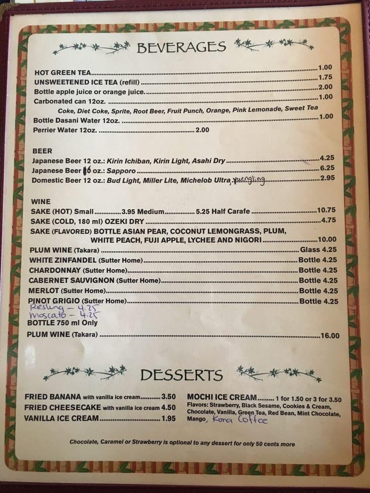 Menu at Asahi Japanese Restaurant and Sushi Bar, Orange City