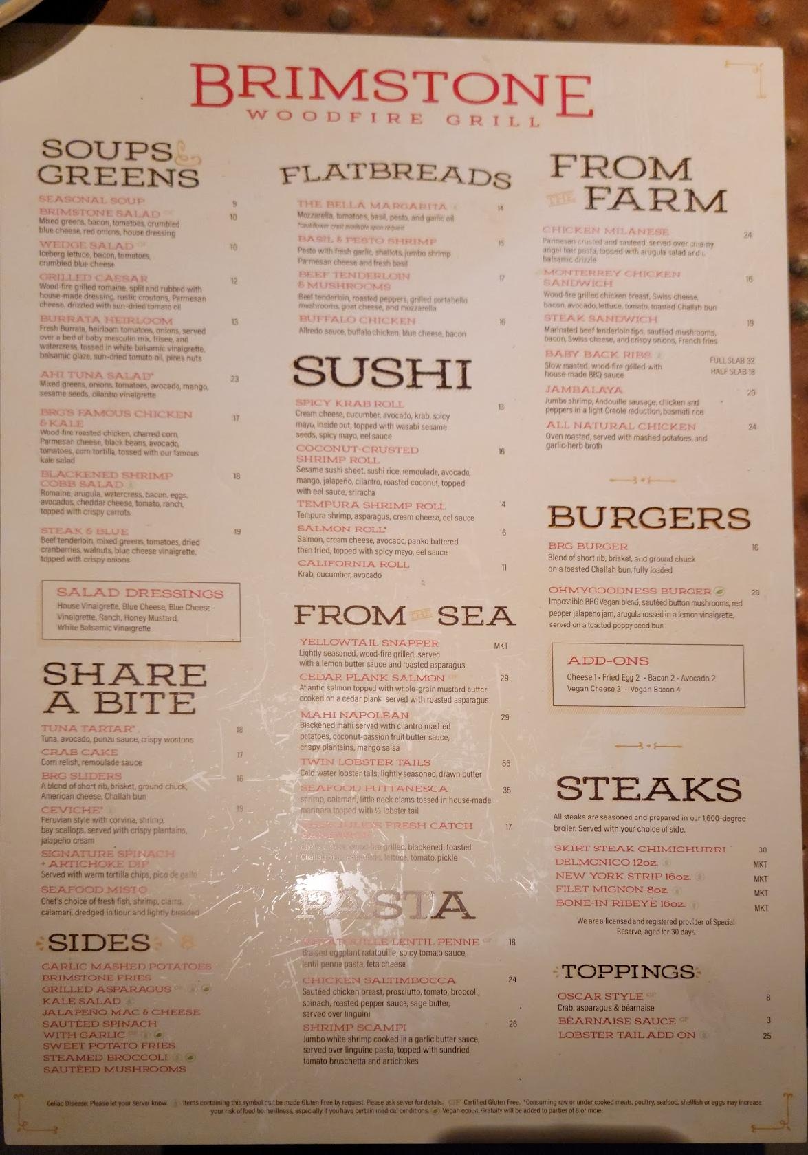 Menu at Brimstone Woodfire Grill steakhouse, Pembroke Pines