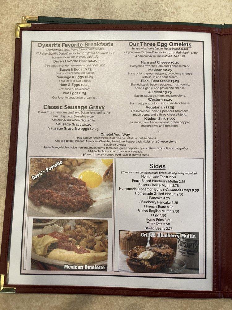 Menu at Dysart's Restaurant & Truck Stop, Hermon, 530 Coldbrook Rd