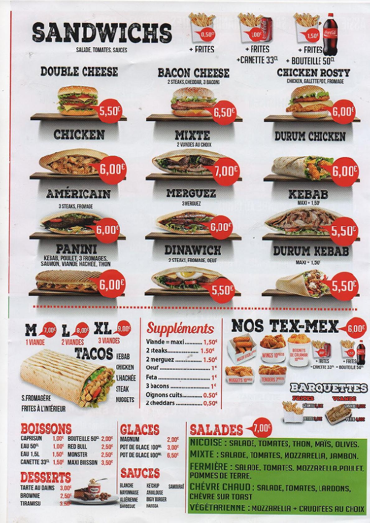 Menu at Pizza New Delice pizzeria, Reims