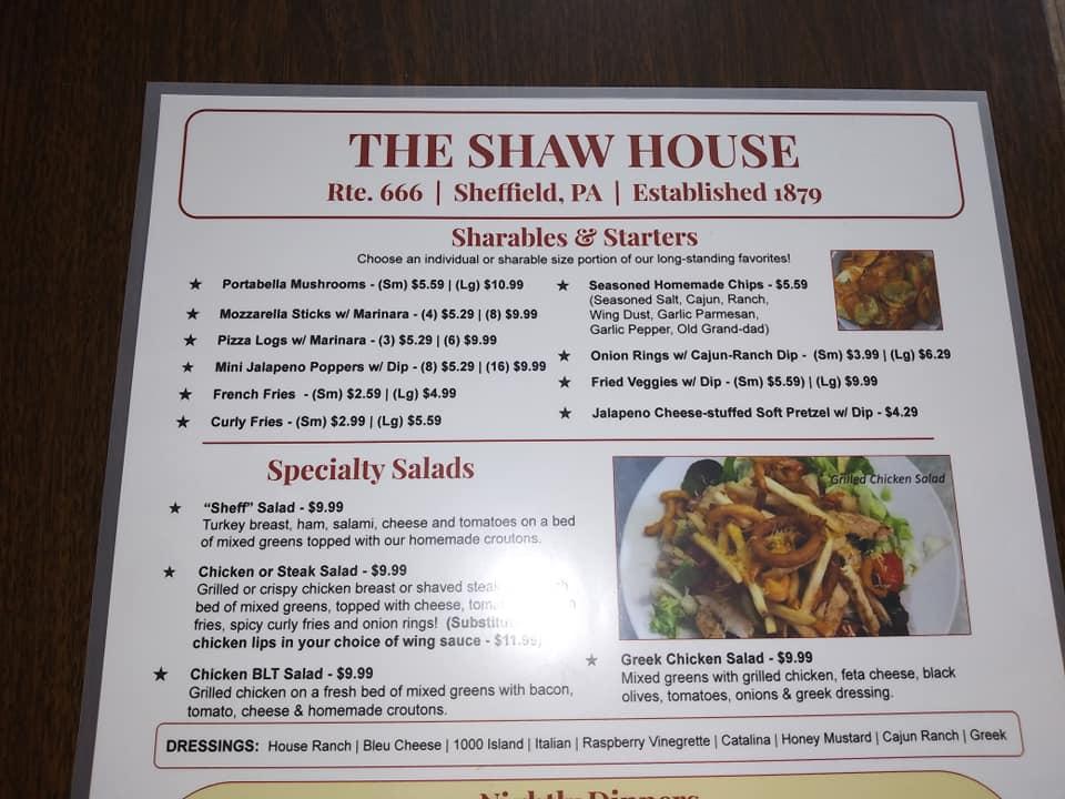 Menu at The Shaw House pub & bar, Sheffield