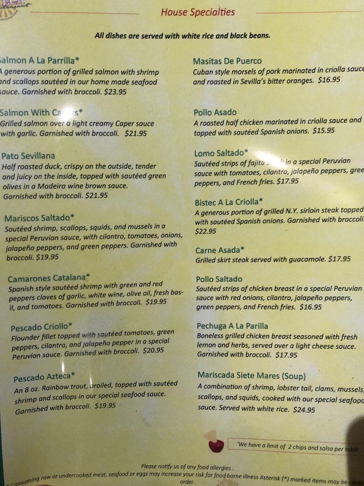 Menu at Sol Azteca Restaurant, Olney