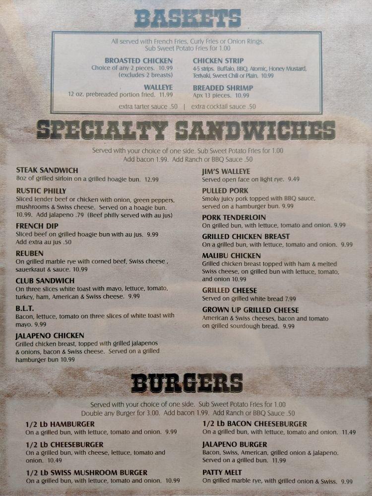 Menu at The Rustic restaurant, Fort Calhoun