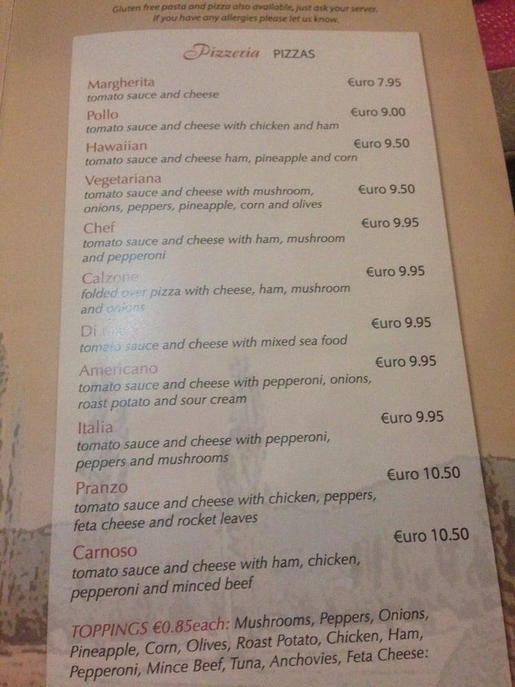 Menu at Bella Cafe, Ireland, 111 Main Street