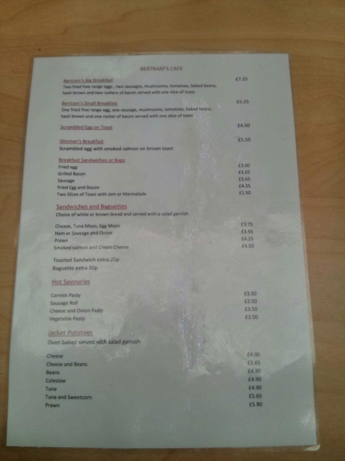 Menu at Bertram's Café cafe, Uxbridge
