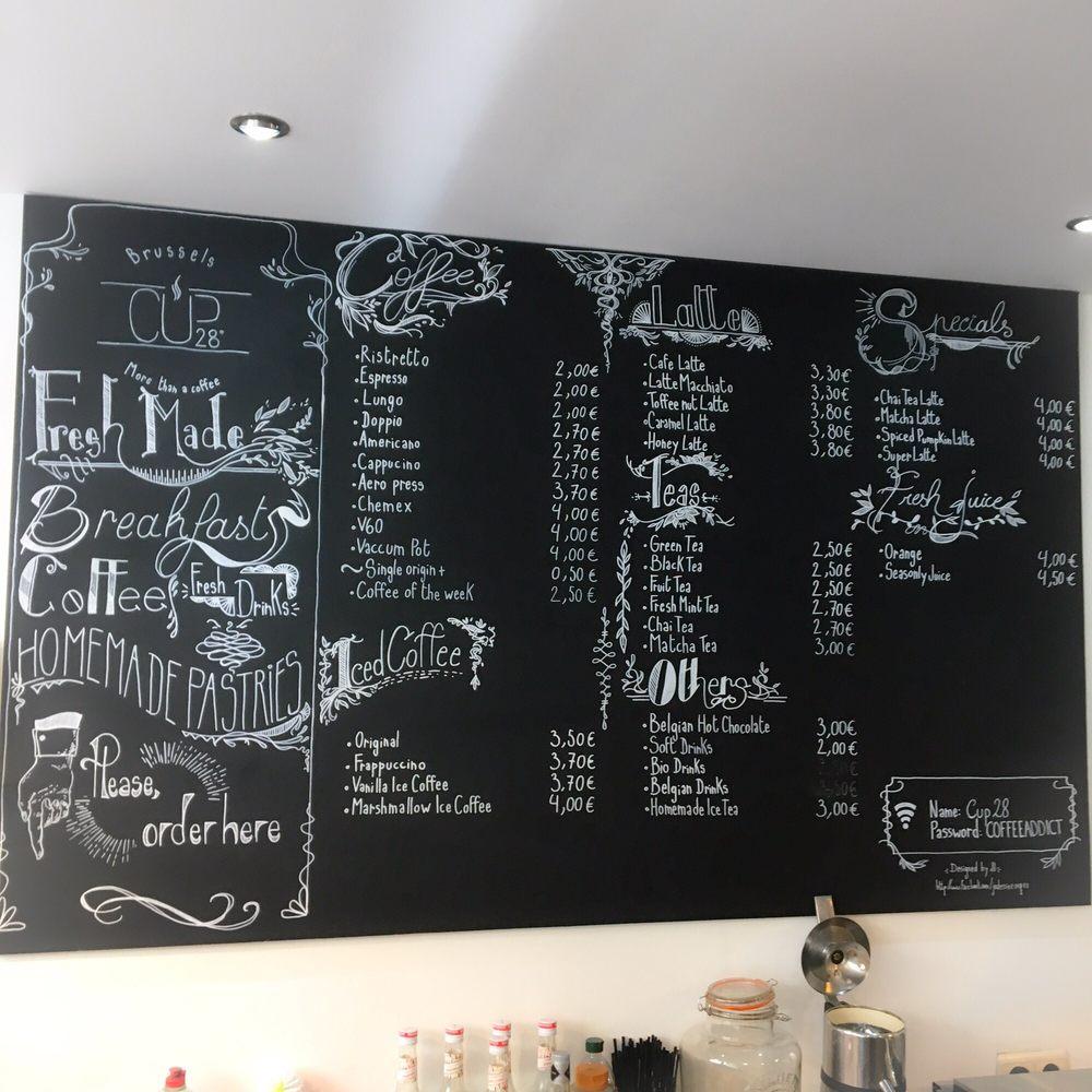 Menu at Cup 28°., Brussels, Rue du Bailli 34