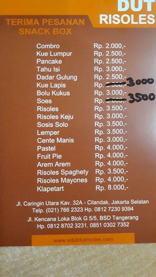 Menu at Edutdut risoles, South Jakarta, Jl. Terogong Raya No.15