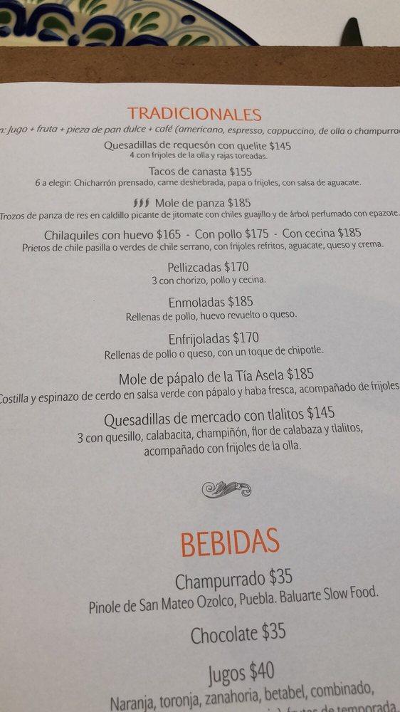 Carta del restaurante Mural del los Poblanos, Heroica Puebla del Zaragoza