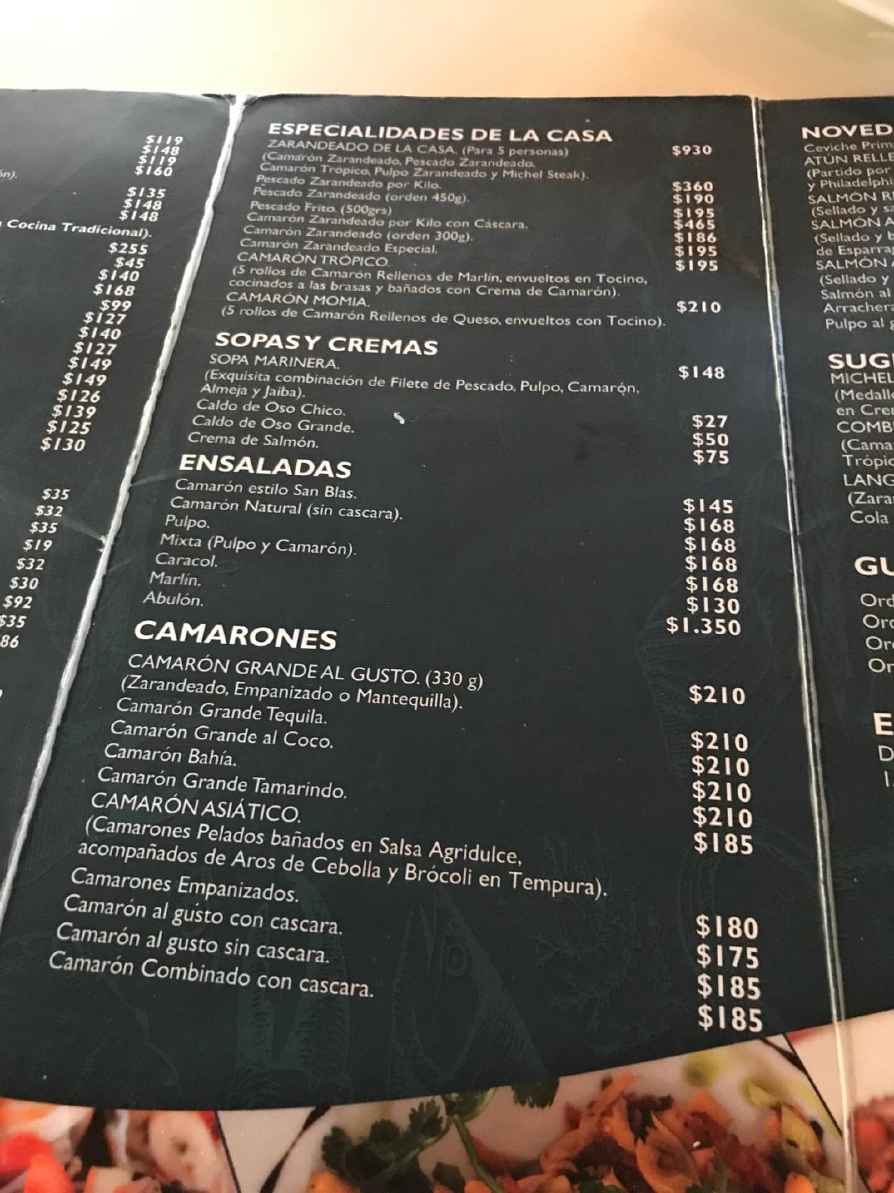 Carta de Restaurante El Pargo, Zapopan, Calz. Lázaro Cárdenas 4150